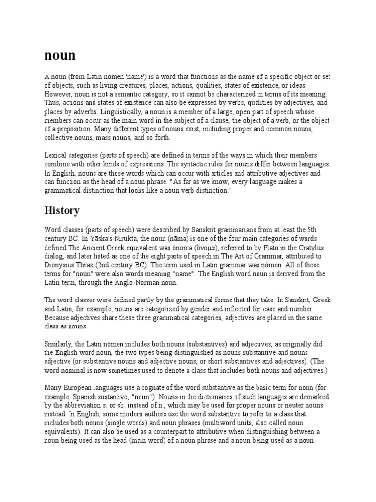 Noun History | PDF | Noun | Part Of Speech