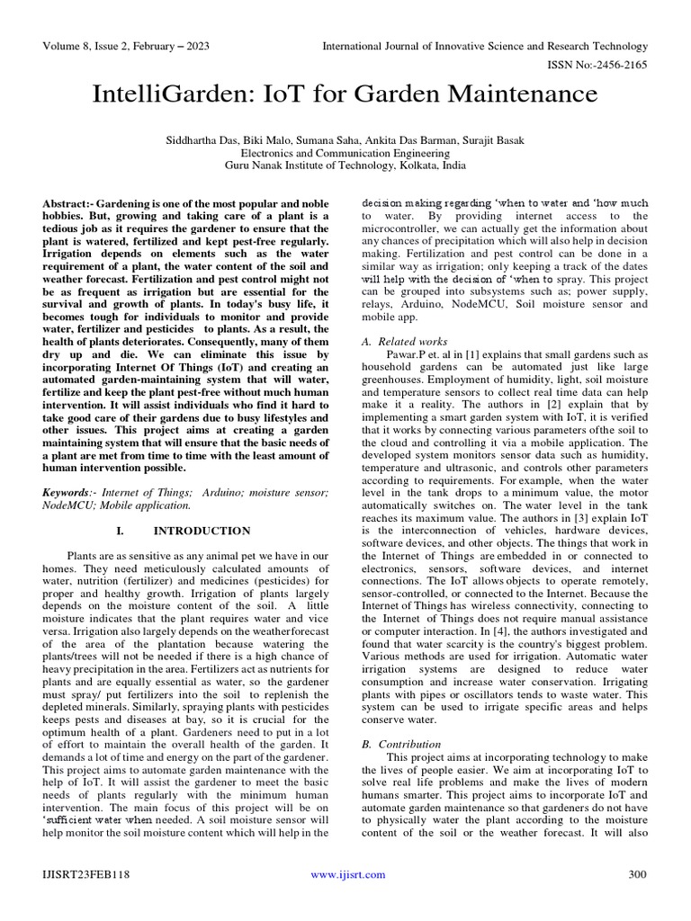 IntelliGarden IoT For Garden Maintenance | PDF | Arduino | Internet Of Things