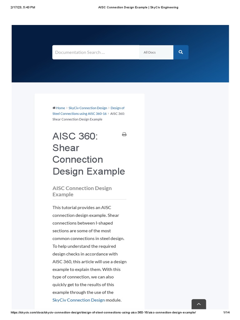 AISC Connection Design Example | PDF | Beam (Structure) | Mechanical Engineering