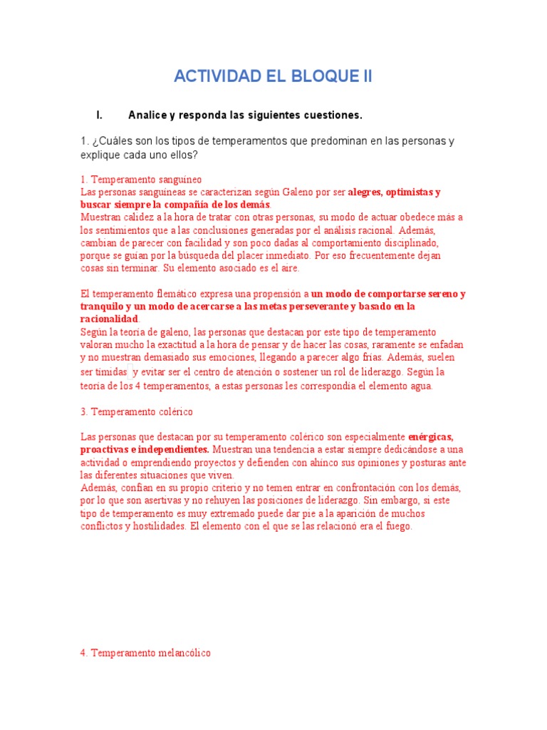 Actividad Del Bloque Ii | PDF | Temperamento | Inteligencia emocional