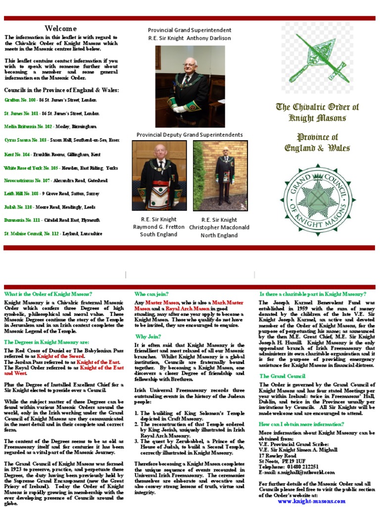 Tri Fold Leaflet Knight Masons Province of England Wales 1 | PDF ...