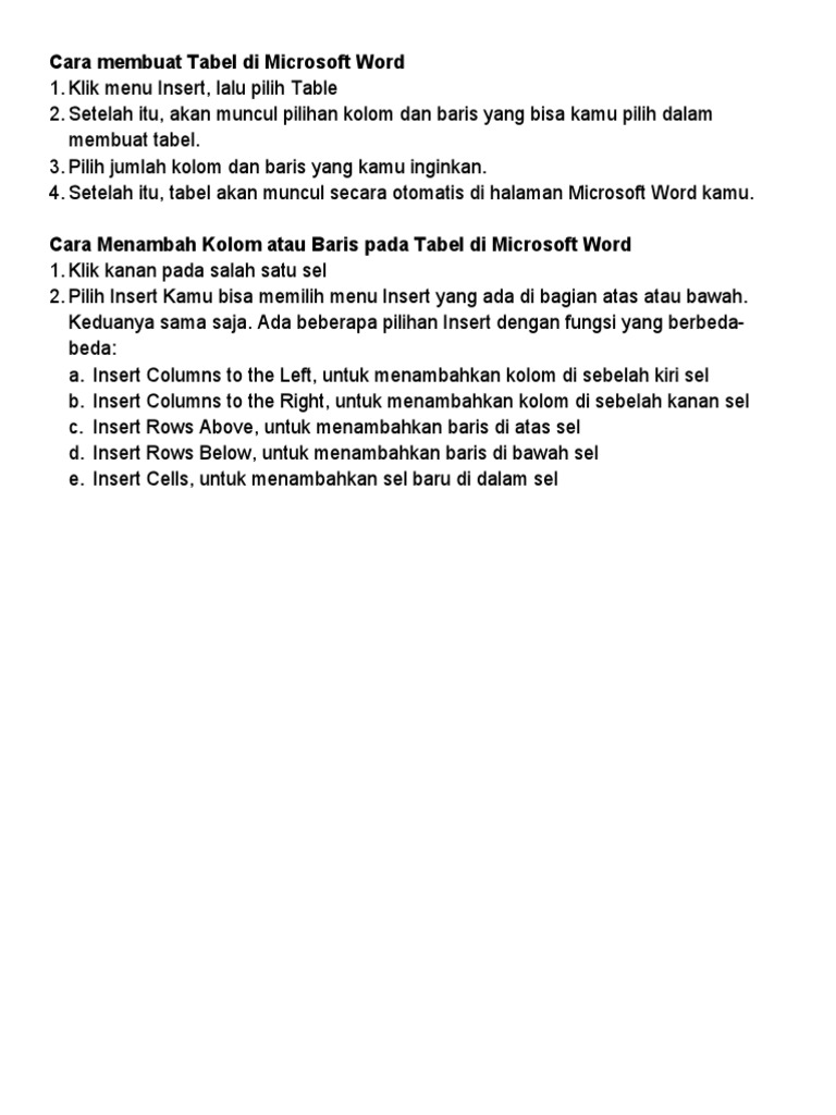 Cara Membuat Tabel Di Microsoft Word | PDF