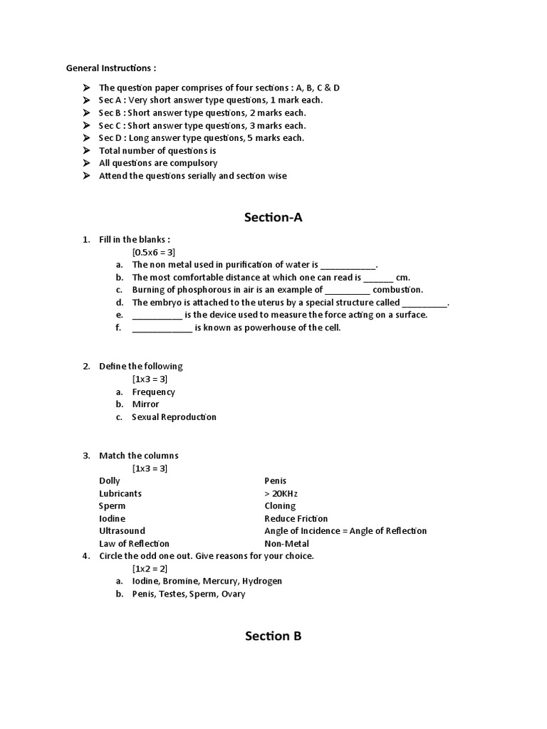 Science Mock Test 1 Pdf Reflection Physics Mirror