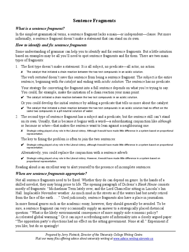 Sentence Fragments | PDF | Sentence (Linguistics) | Linguistics