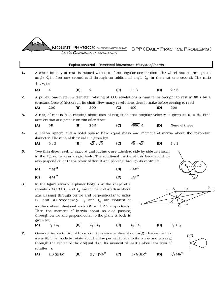 DPP - Rotational Motion | PDF | Rotation Around A Fixed Axis | Angular Momentum