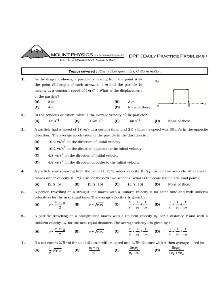 DPP-Motion in 1D | PDF | Motion (Physics) | Change
