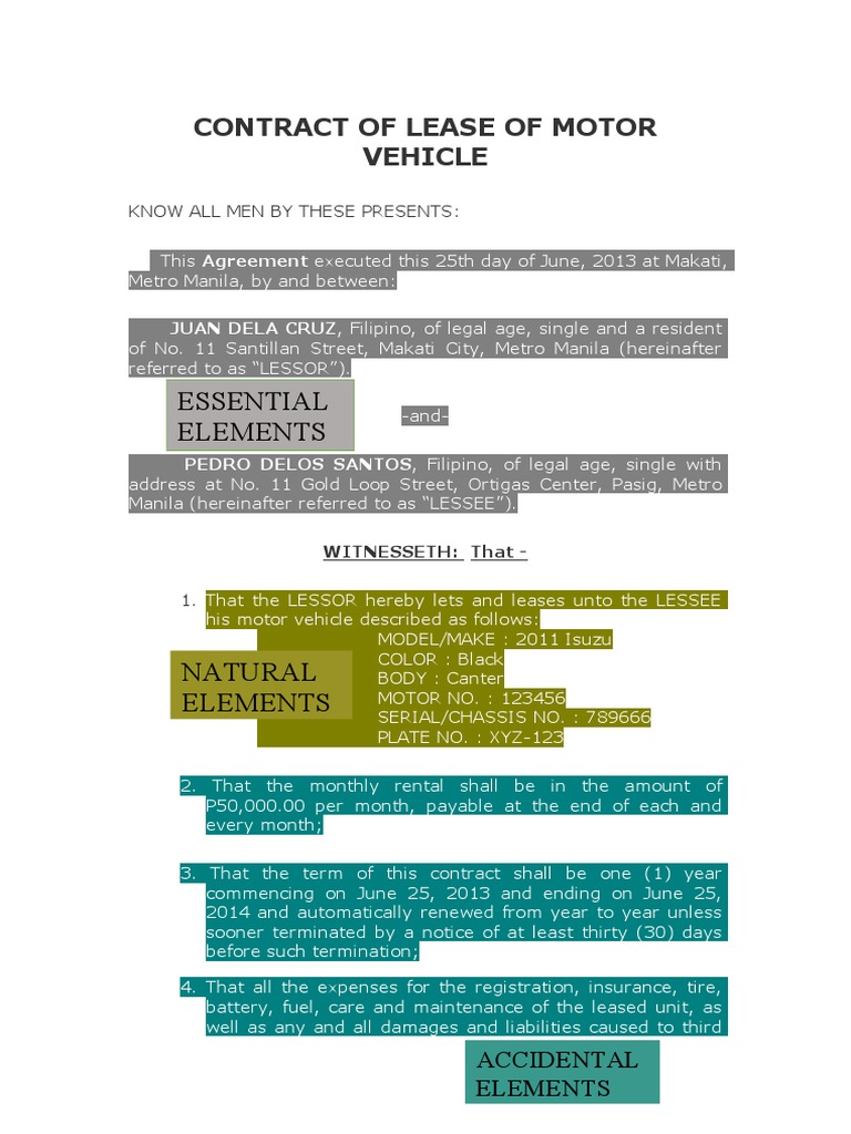 Contract of Lease of Motor Vehicle | PDF | Lease | Makati