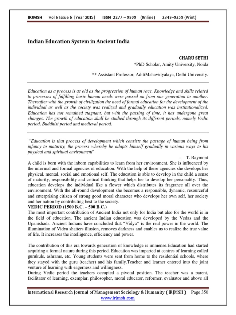 Indian Education System in Ancient India | PDF | Vedas | Teachers