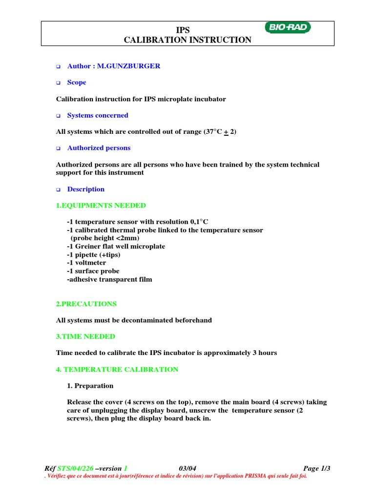 IPS Microplate Incubator Calibration Guide | PDF | Physical Sciences ...