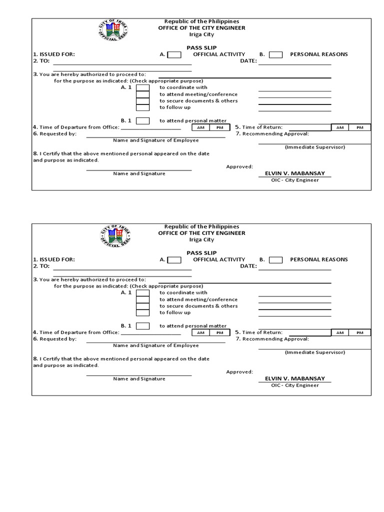 Pass Slip | PDF | Government | Justice
