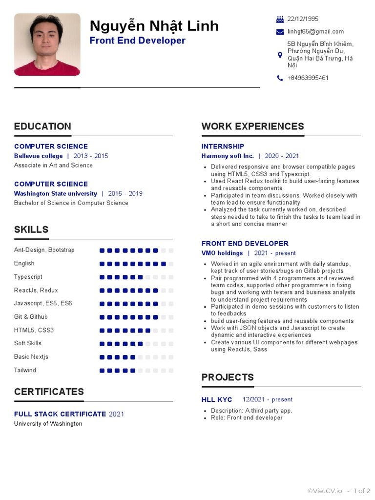 Linh Nguyen Front End Resume Pdf Web Application World Wide Web