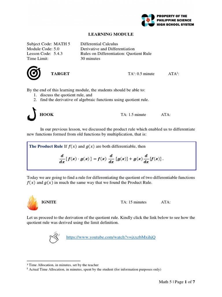 SLG Math5 5.4.3 Rules On Differentiation Part 3 | PDF | Derivative ...