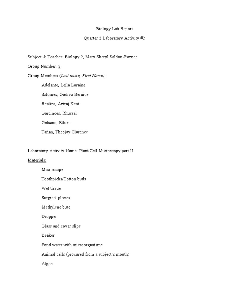 Biology Lab Report | PDF | Staining | Cell (Biology)