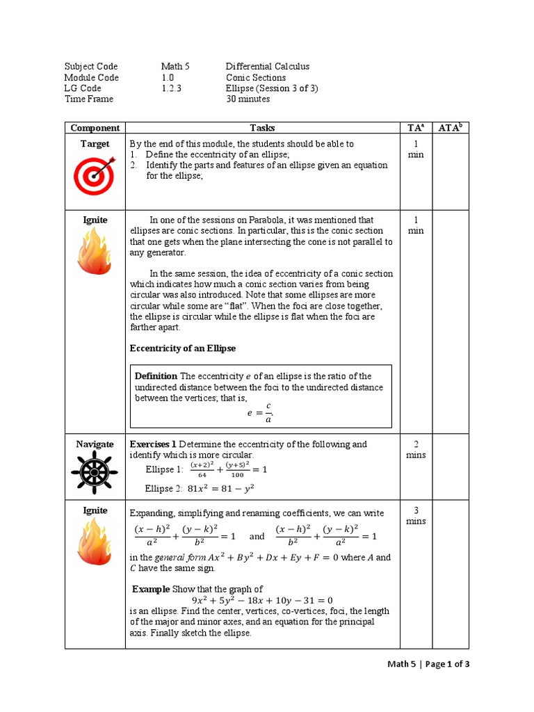 Lesson 1 2 3 Ellipse Session 3 Of 3 Pdf Ellipse Mathematics