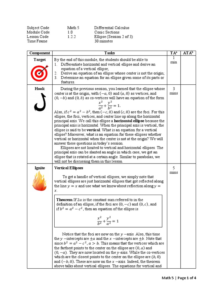 Lesson 1 2 2 Ellipse Session 2 Of 3 Pdf Ellipse Euclidean Geometry