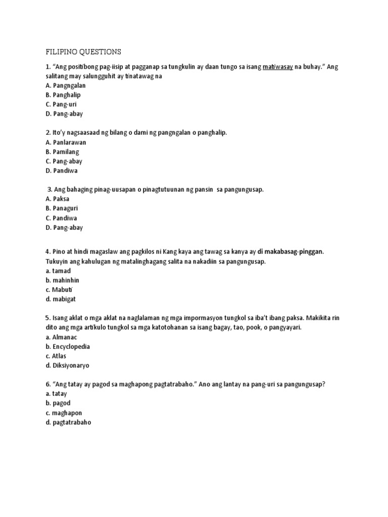 FILIPINO Questions | PDF