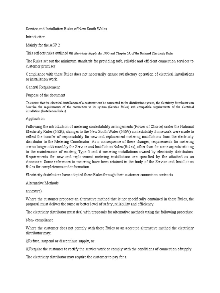 Service and Installation Rules | PDF