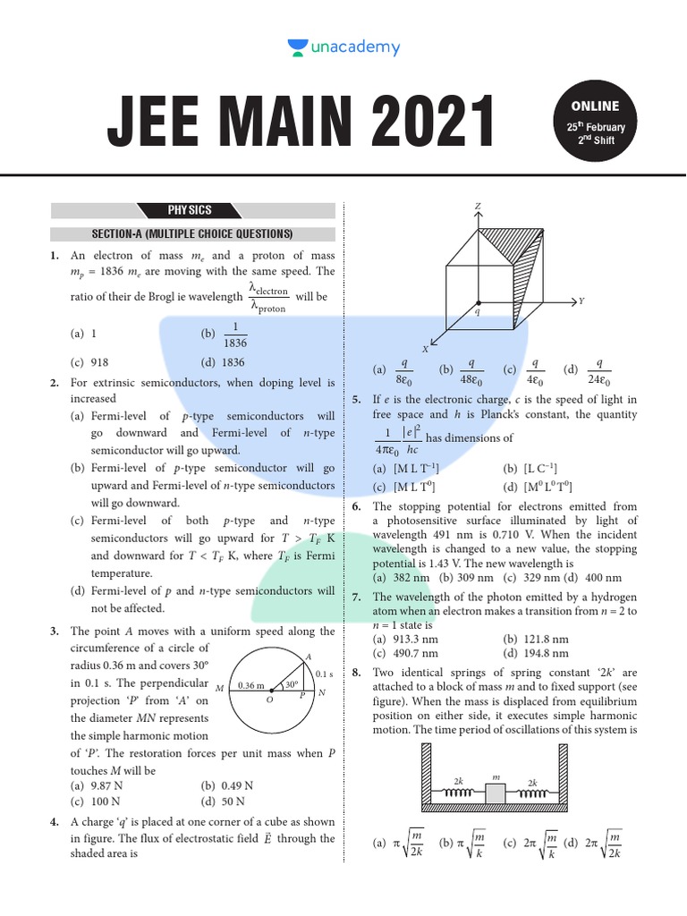 JEE Main 2021 Feb 25 Second Shift Question Paper | PDF | Frequency ...