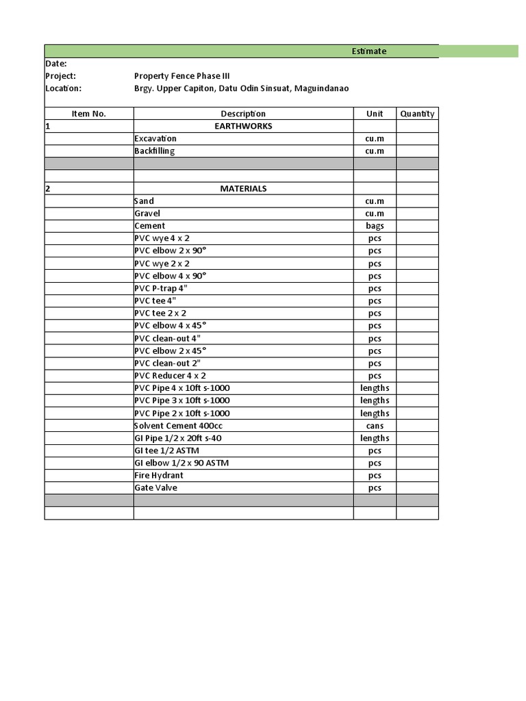 Estimate For Water Supply | PDF | Civil Engineering | Materials