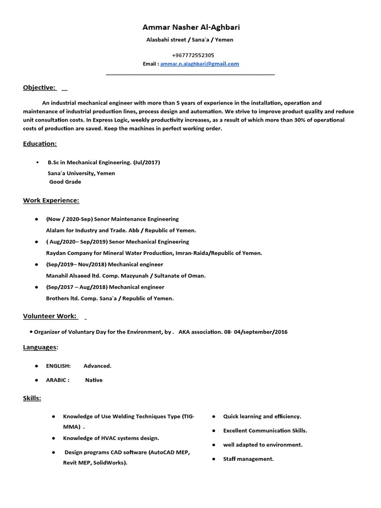 Ammar CV | Download Free PDF | Mechanical Engineering | Engineering