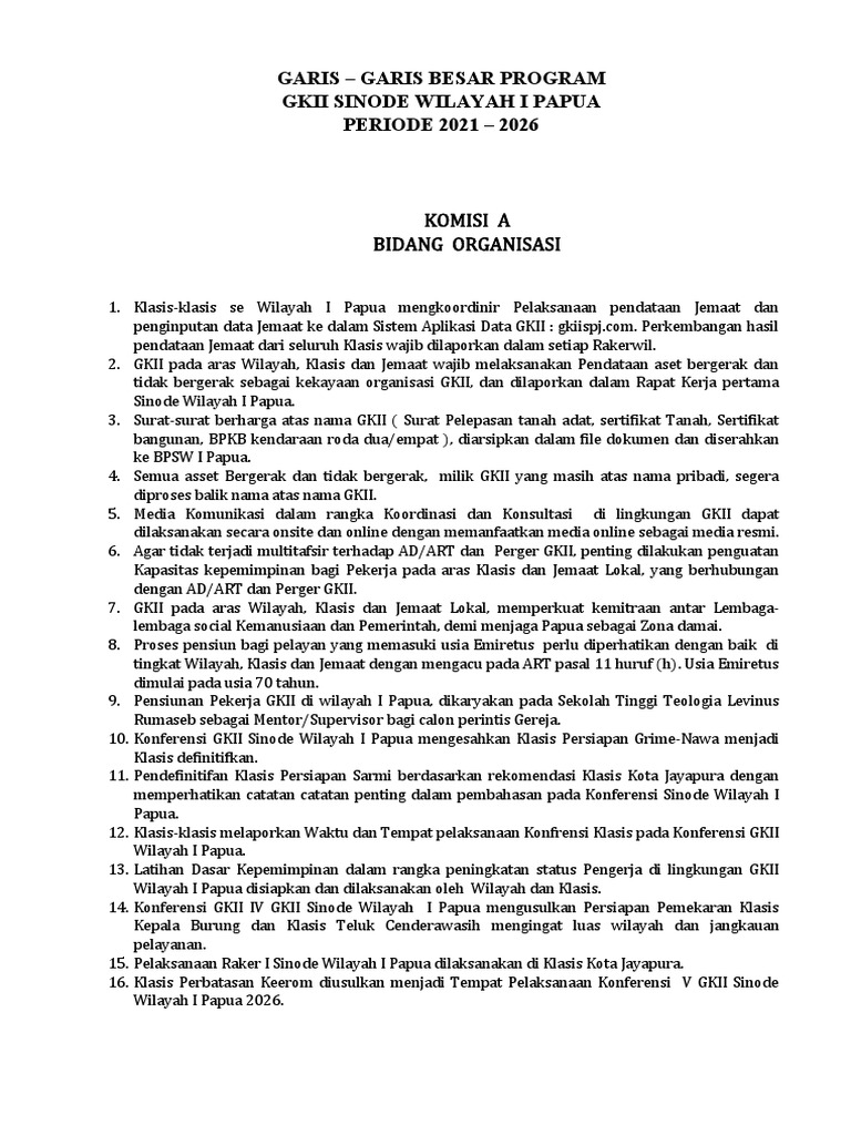 Garis-garis Besar Program Untuk Ke Komisi | PDF