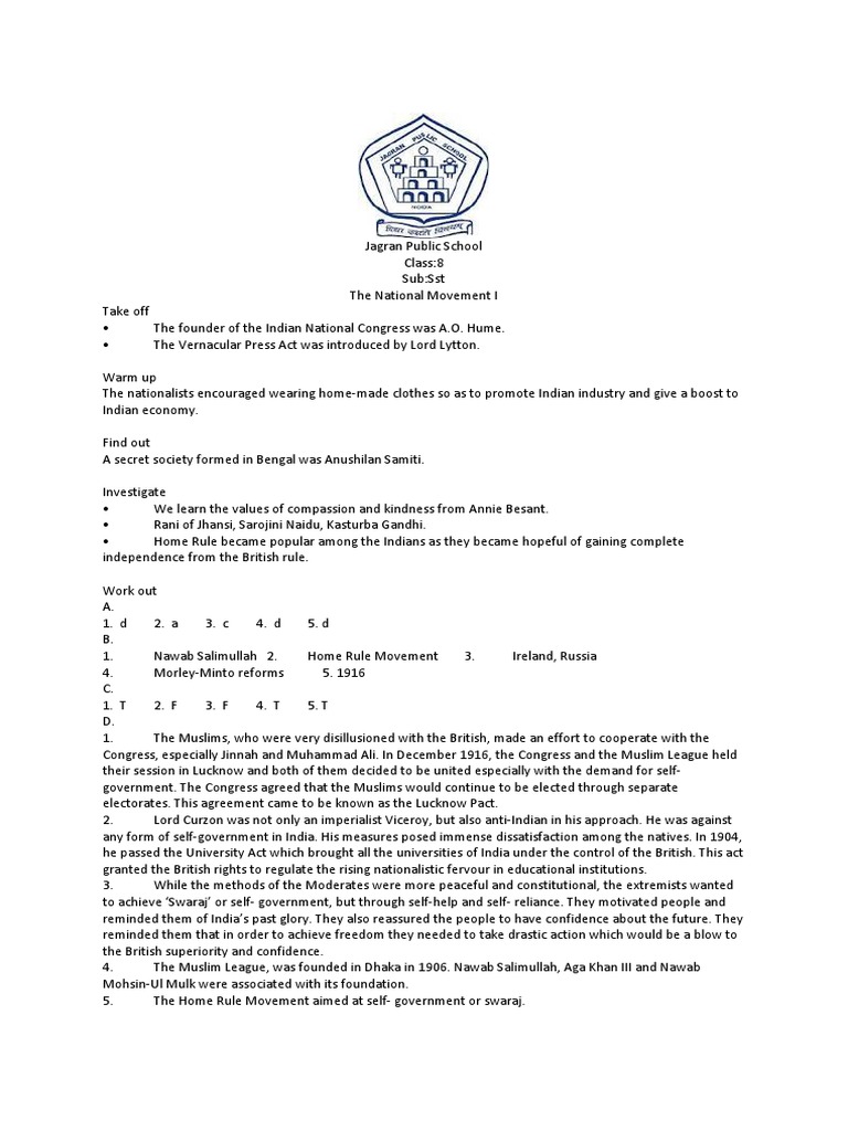 Class8-National Movement 1&2 | PDF | British Raj | Mahatma Gandhi
