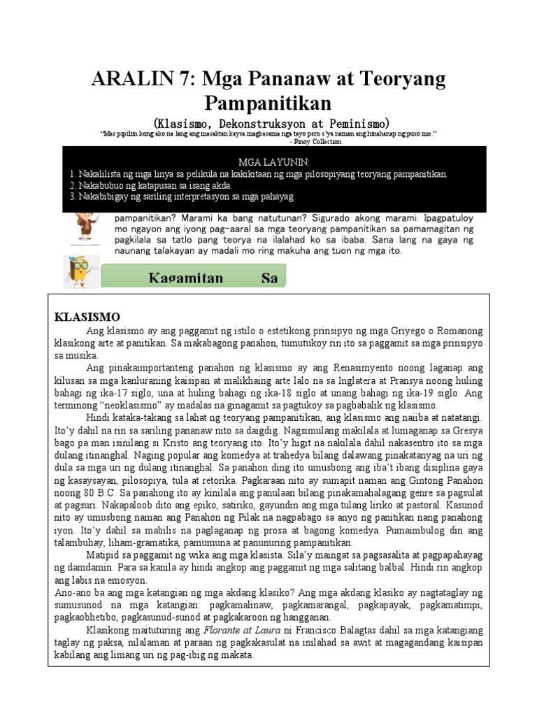 ARALIN 6 Teoryang Klasisismo, Dekonstruksyon at Peminismo | PDF