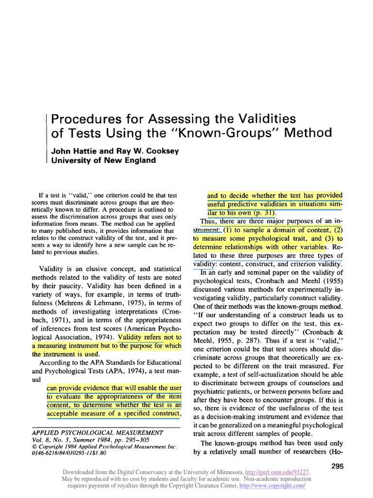 Known Group Method | PDF | Validity (Statistics) | Statistics