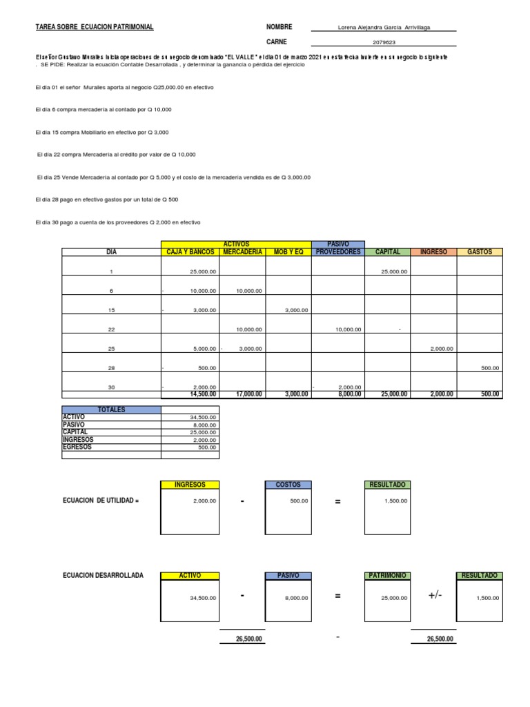 Ejercicio Ecuación Patrimonial | PDF | Servicios financieros | Economias