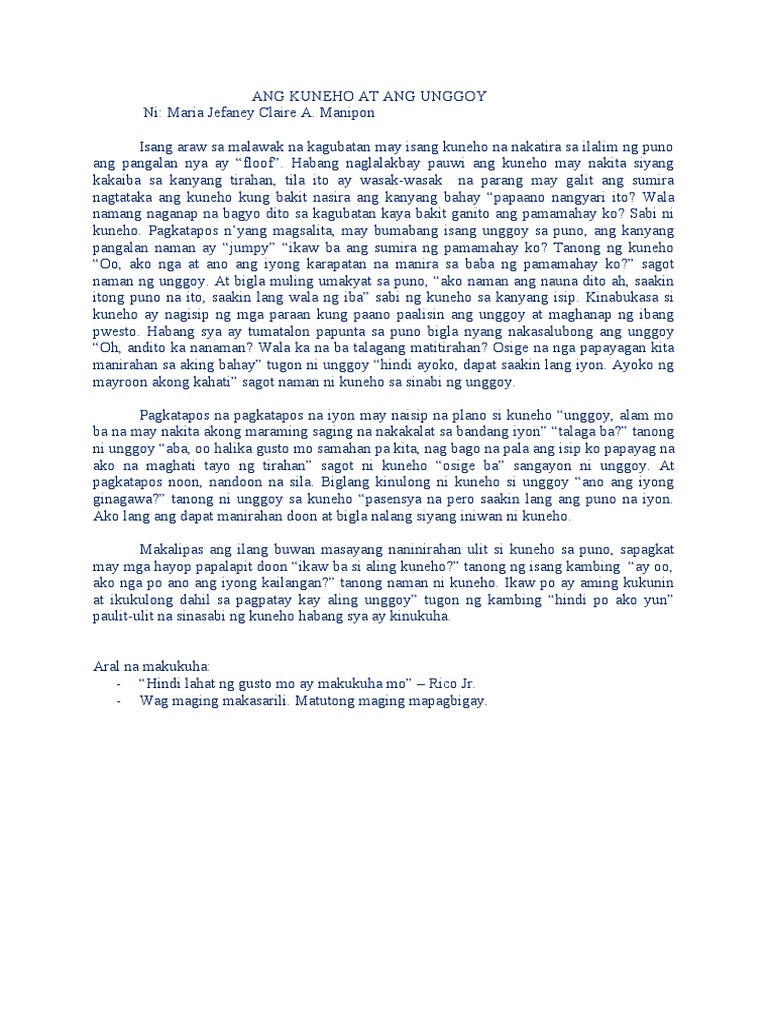 Ang Kuneho at Ang Unggoy | PDF
