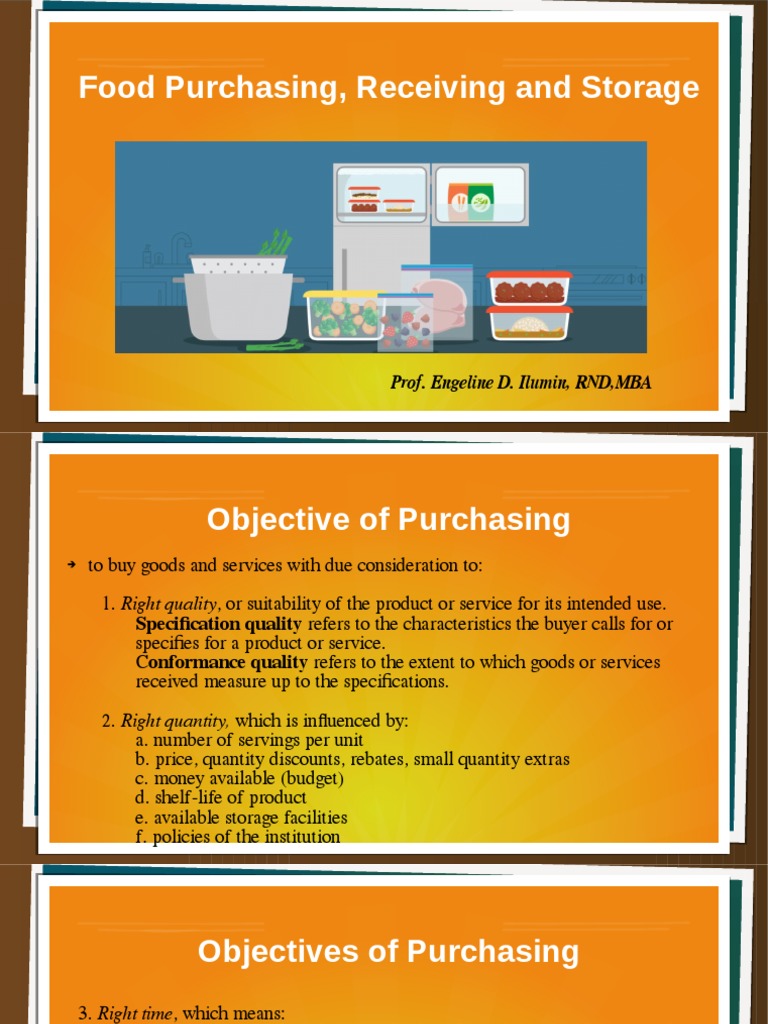 Food Purchasing, Receiving and Storage | PDF | Food Storage | Refrigerator