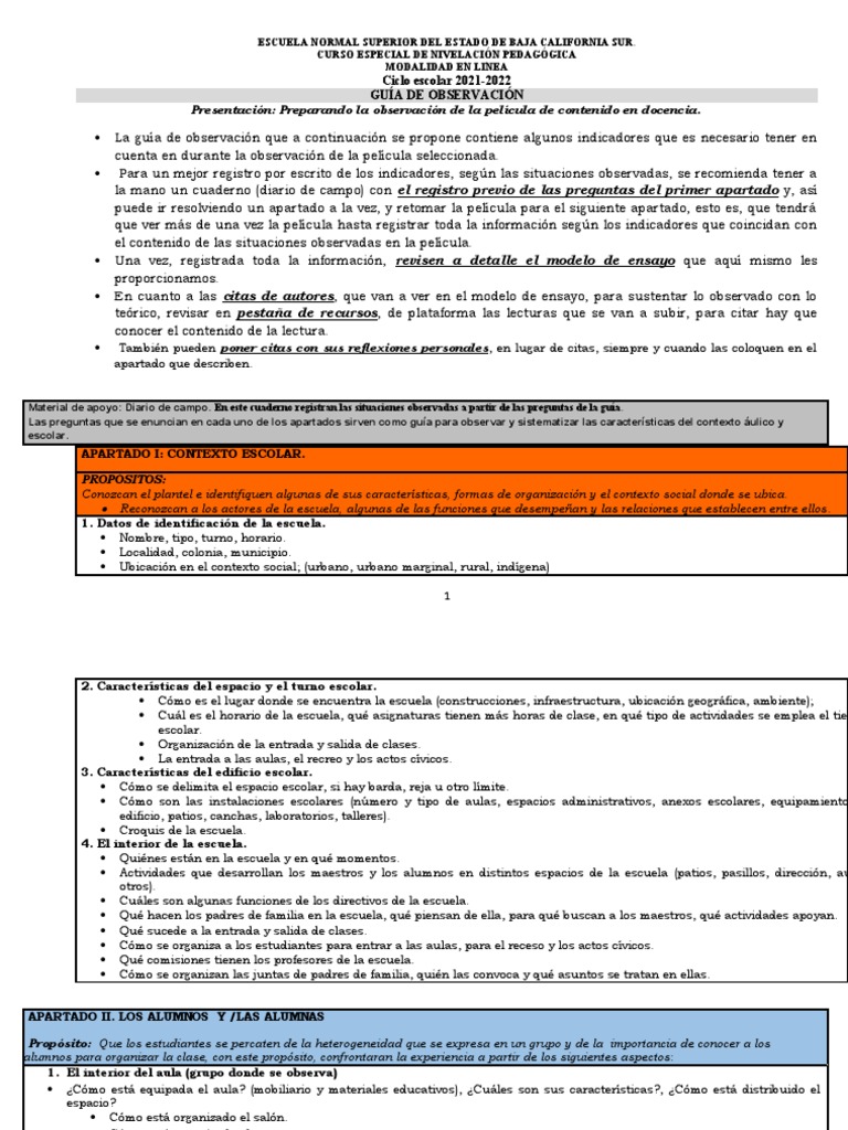 Guia De Observacion Pdf Aprendizaje Salón De Clases
