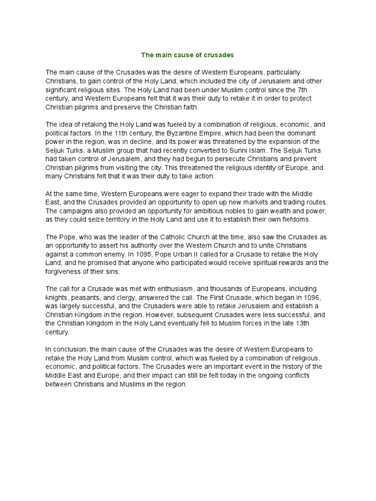 The Main Cause of Crusades | PDF | Crusades | Abrahamic Religions