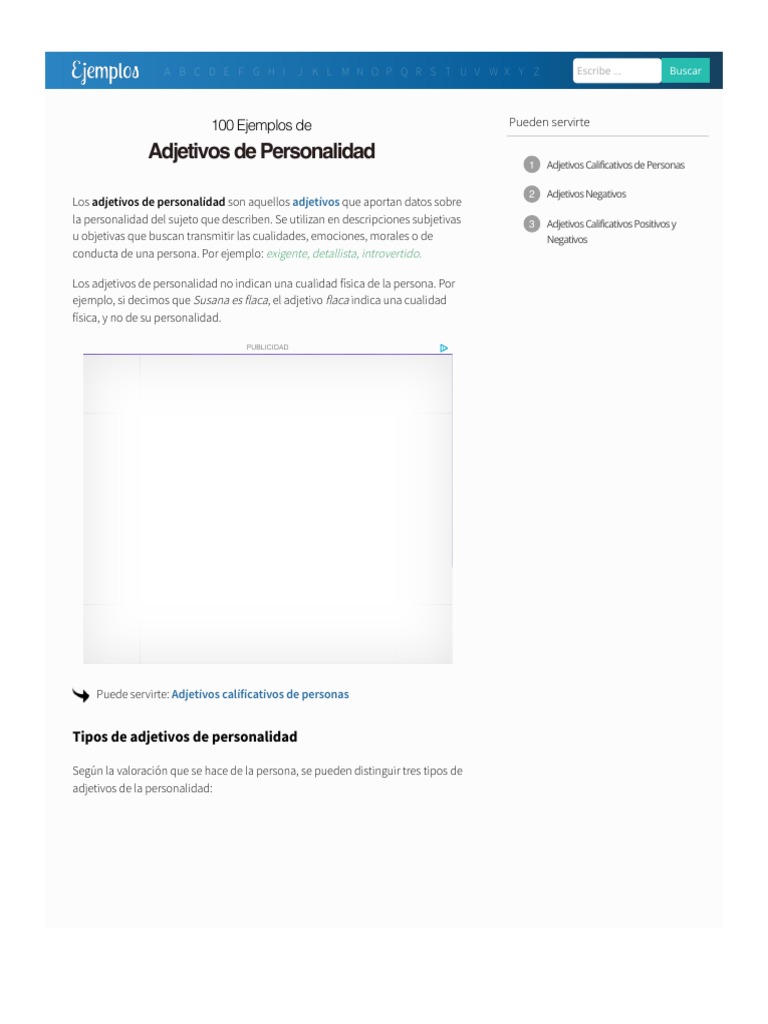 100 Ejemplos de Adjetivos de Personalidad | PDF | Adjetivo | Tipología ...