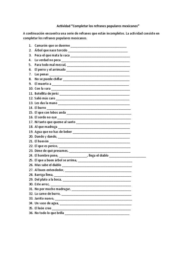 Actividad - Completar Los Refranes | PDF