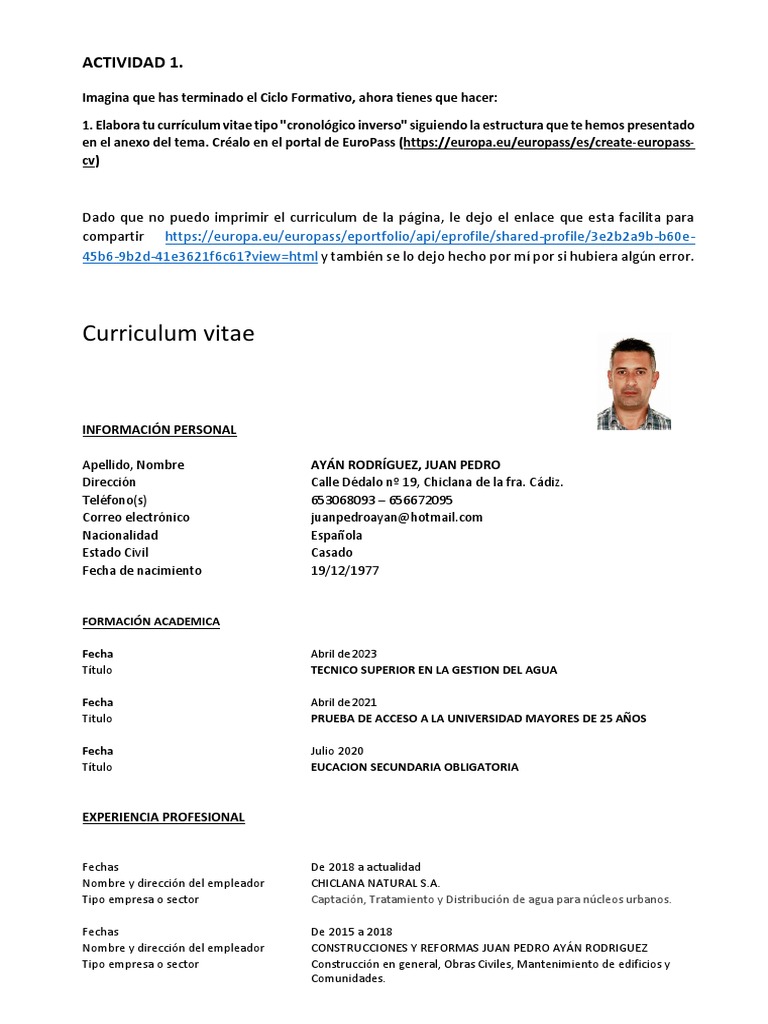 Currículum y Carta de Presentación para Técnico en Gestión del Agua | PDF | Titulo academico