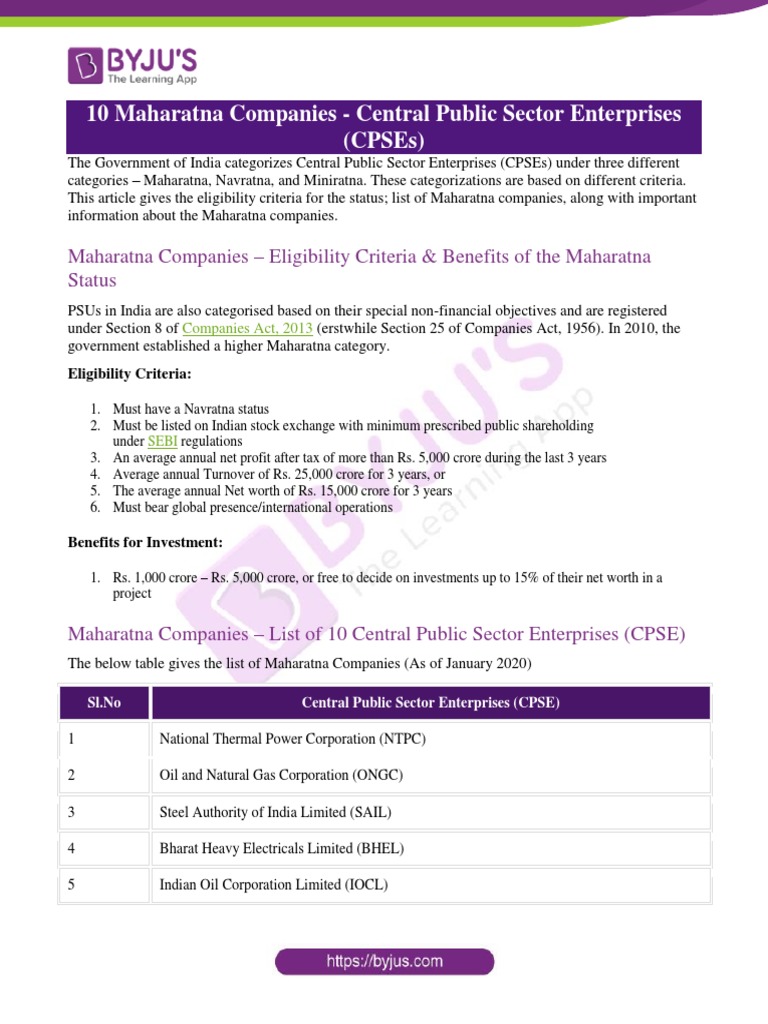 List of Maharatna Companies in India | PDF | Companies | Economies