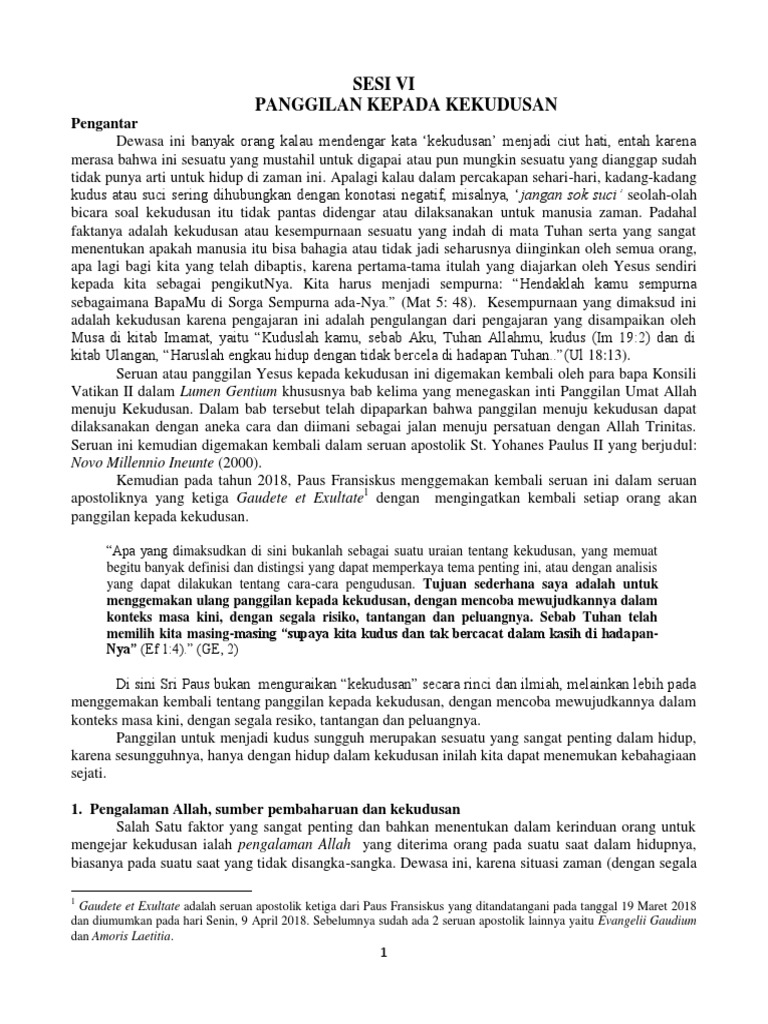 Panggilan Kepada Kekudusan | PDF