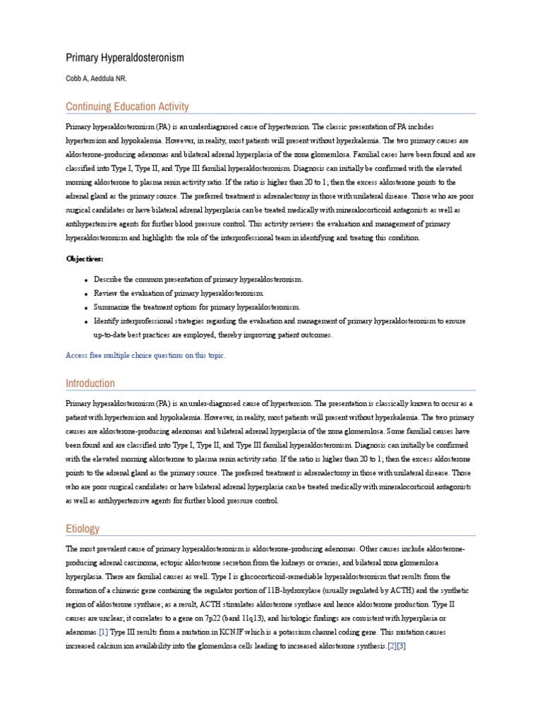 Primary Hyperaldosteronism - StatPearls - NCBI Bookshelf | PDF ...