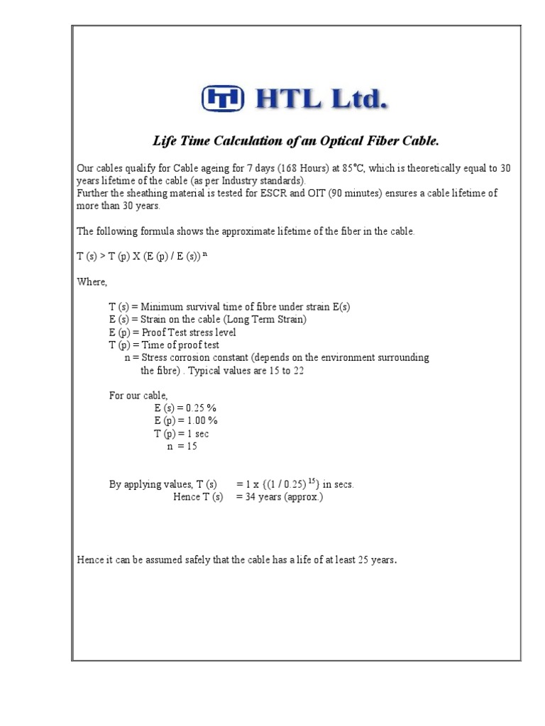 Optical Fiber Cable Lifetime Analysis | PDF