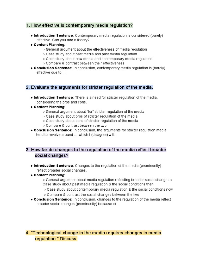 Media Regulation Essay Plans 2022 | PDF | Argument