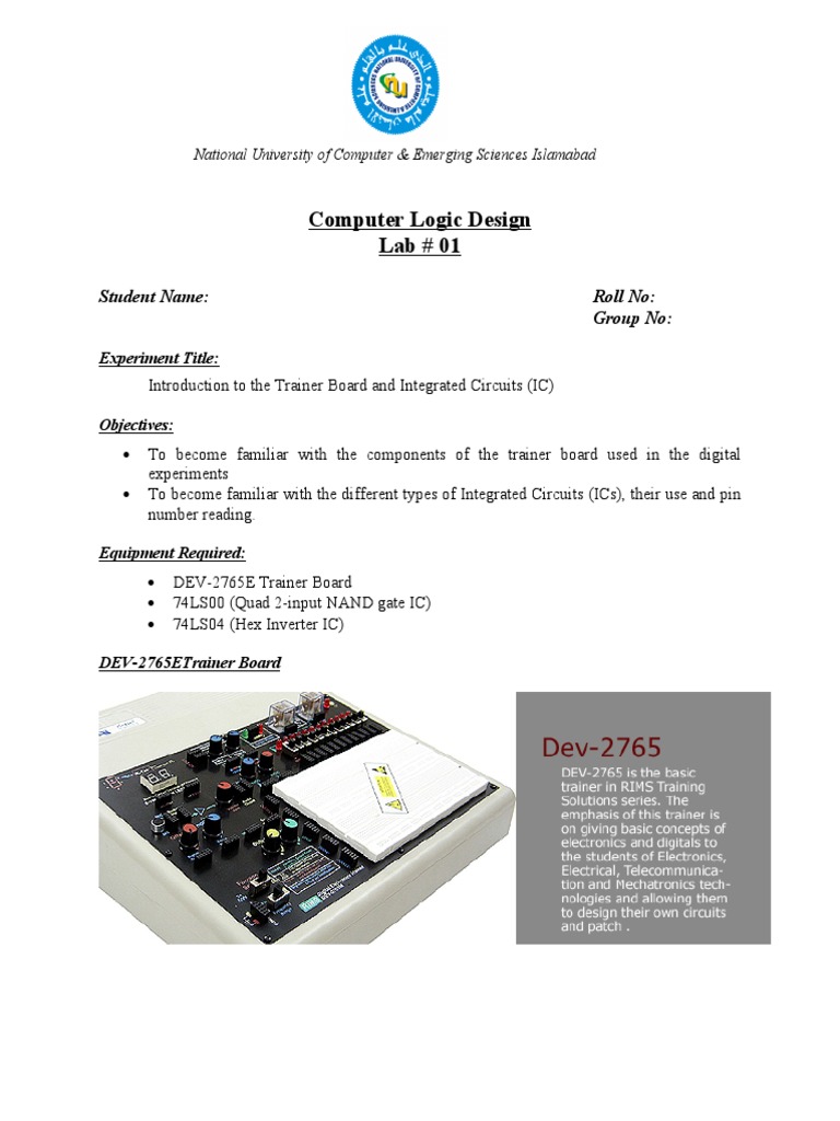 DLD Lab 01 | PDF | Electronic Circuits | Logic Gate