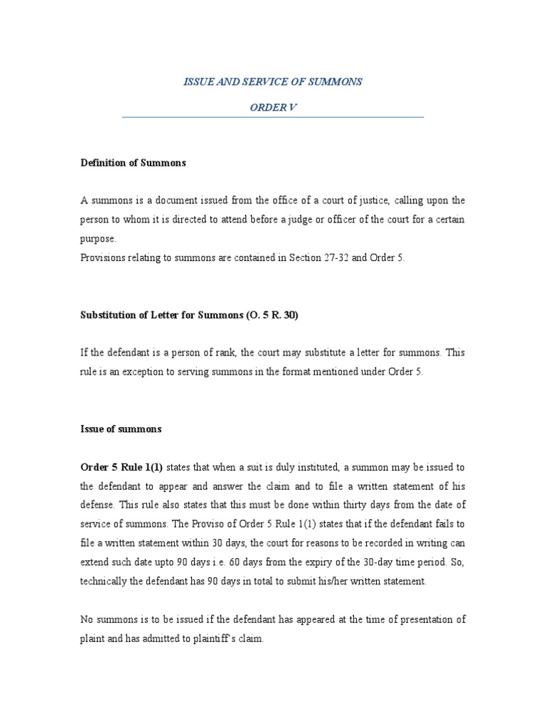 Issue and Service of Summons | PDF | Lawsuit | Summons