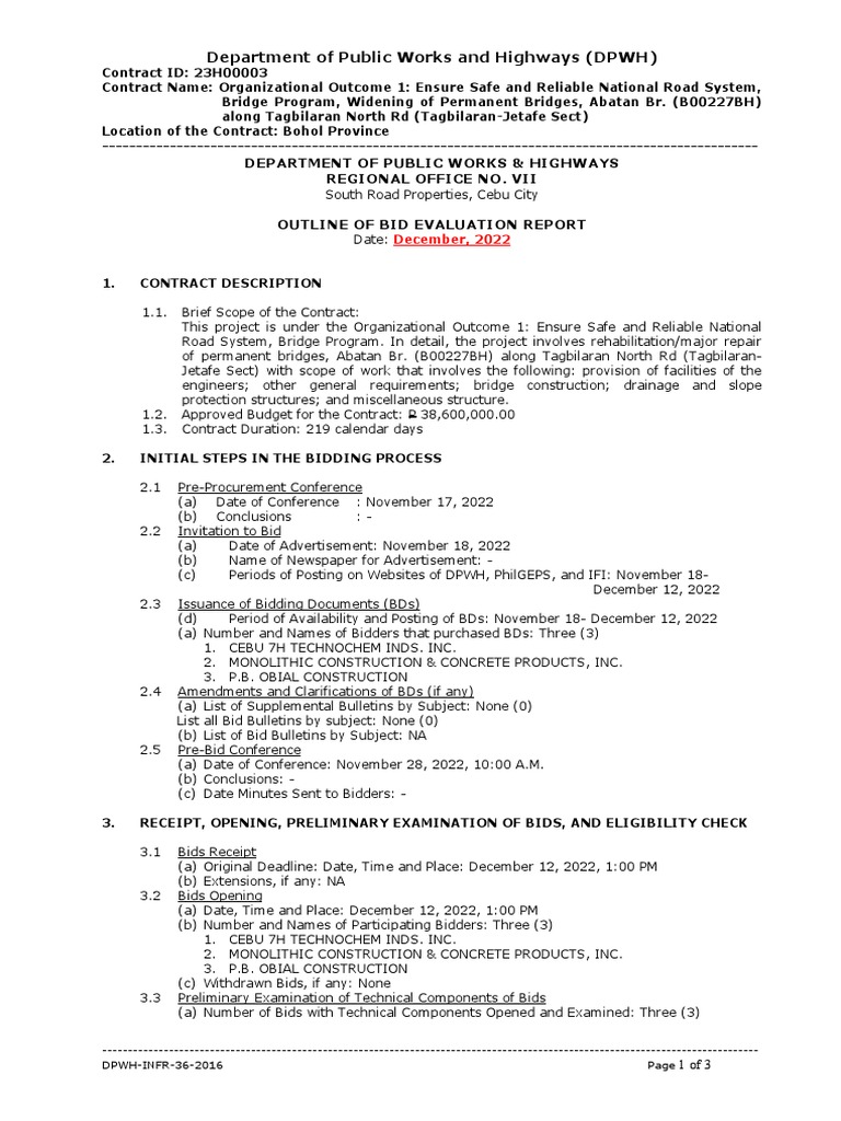 Bid Evaluation Report - 23H00003 | PDF