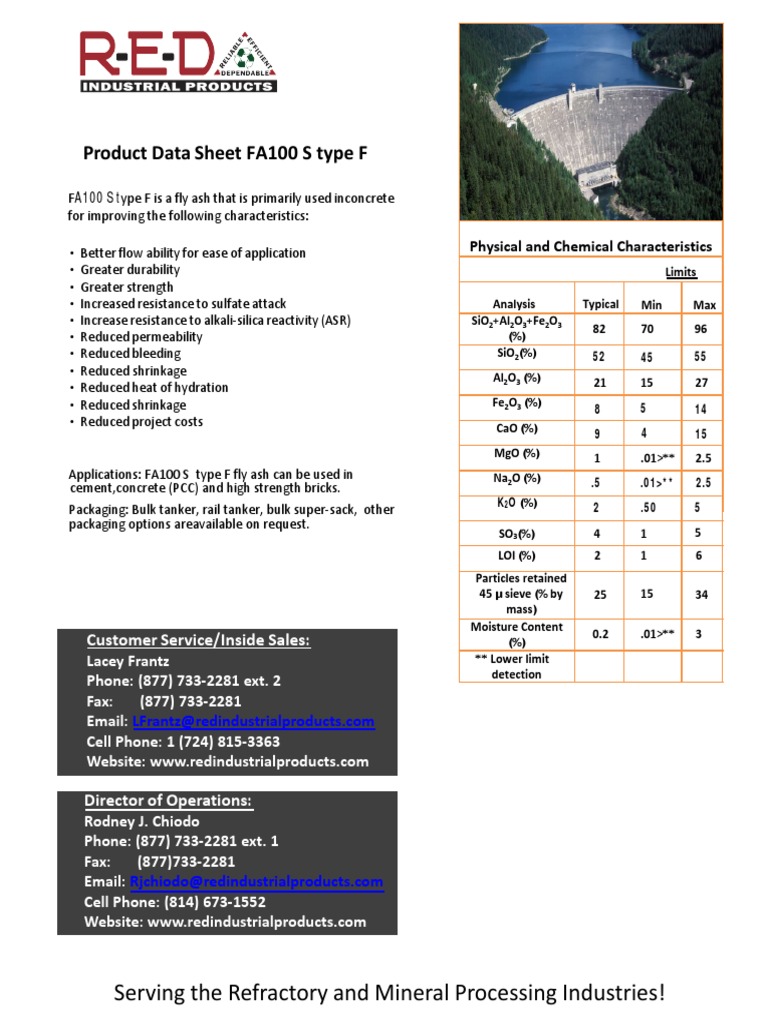Fly Ash S Type F Data Sheet | PDF | Fly Ash | Concrete