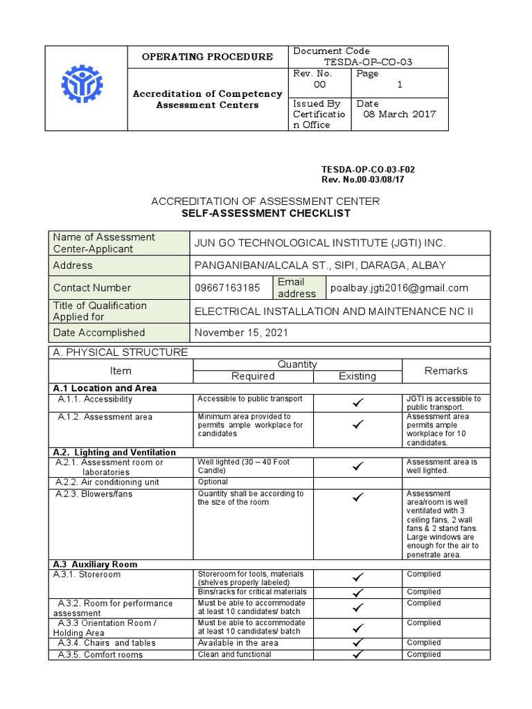 Self Assessment Checklist | PDF