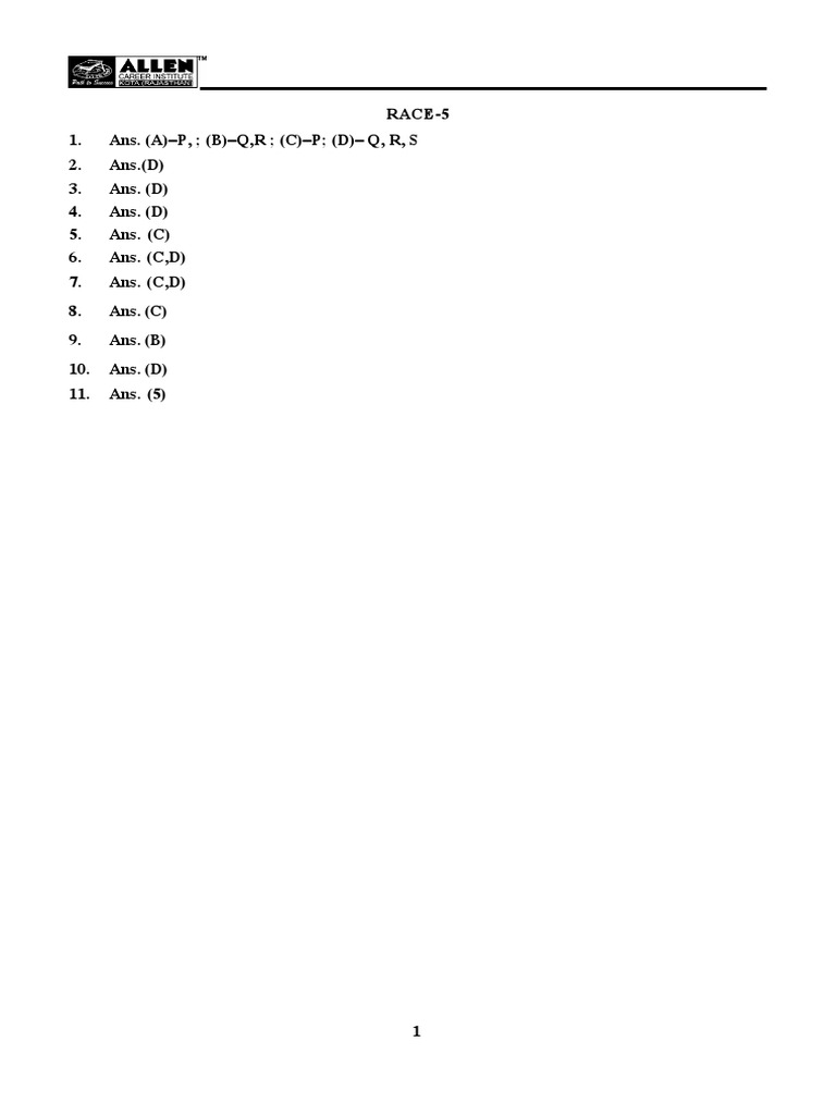 Race 5 Oc Answer Key | PDF