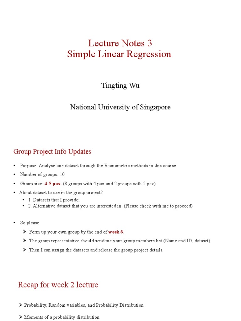 Lecture 3 Simple Linear Regression | PDF | Ordinary Least Squares | Regression Analysis