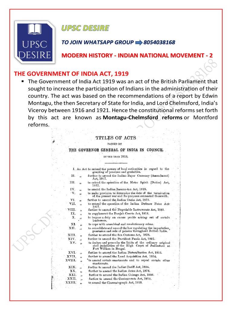 Government of India Act 1919 Overview | PDF | Government | Governance
