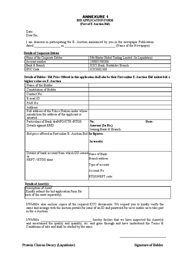 Bid Application Form 31.1.23 | PDF | Auction | Identity Document